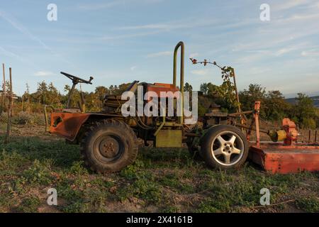 An unusual farm vehicle. The concept of life in rural areas. A ...