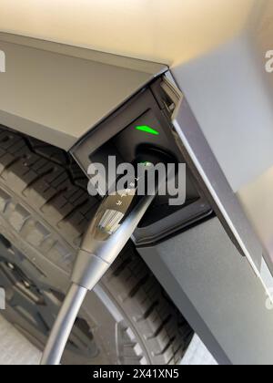 Charging a Tesla Cybertruck with a Home EV Charger in Suburban Garage ...