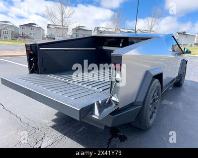 Back View of a Tesla Cybertruck in an Empty Suburban Parking Lot Stock ...