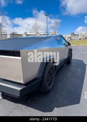 Back View of a Tesla Cybertruck in an Empty Suburban Parking Lot Stock ...