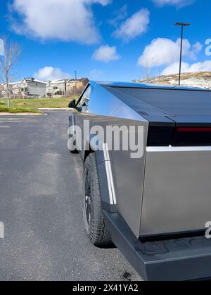 Back View of a Tesla Cybertruck in an Empty Suburban Parking Lot Stock ...