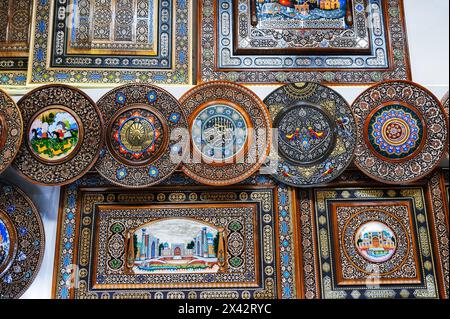 Uzbek wooden gift plates and paintings with wood carvings hand-painted ...