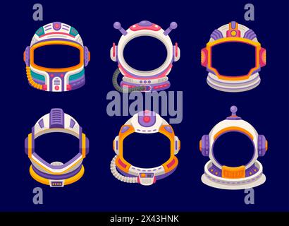 Photo booth, kids astronaut space helmets. Cute vector masks and ...