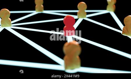 3D rendering of human figurines and connected lines. Social concept as ...