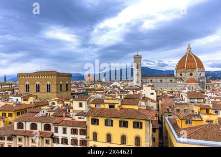 An aerial shot of the rooftops in Florence, Italy, with the Dome of ...