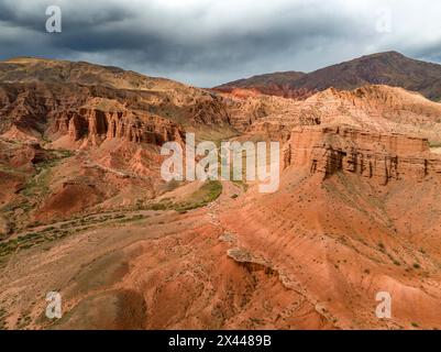 Panorama, gorge with eroded red sandstone rocks, Konorchek Canyon, Boom ...