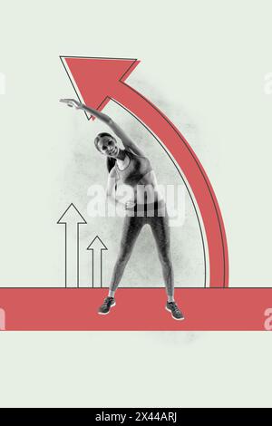 Creative trend collage of female practice sport exercise workout arrow ...