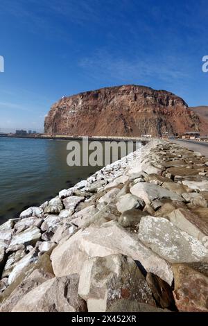 A view of the rock armour sea defense on Hornsea Beach, along the ...