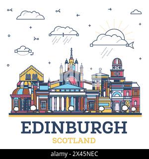 Edinburgh, Scotland Vector Line Icon with Red Ribbon Isolated on White ...