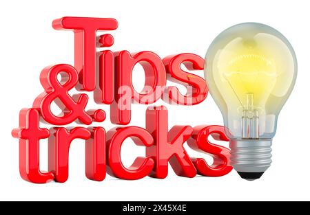 Tips and Tricks, red inscription. 3D rendering isolated on white ...