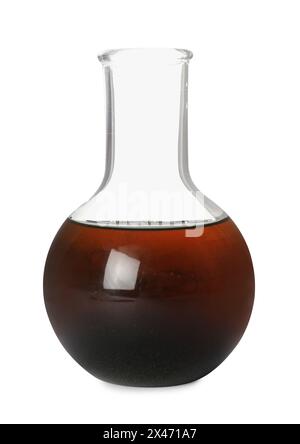 Flask with brown crude oil isolated on white Stock Photo - Alamy