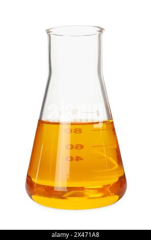 Flask with orange crude oil isolated on white Stock Photo - Alamy
