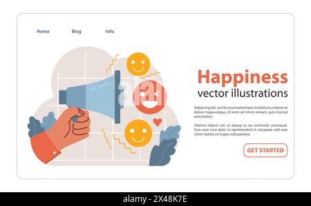 Spreading joy through voice. Hand holding megaphone emitting cheerful ...