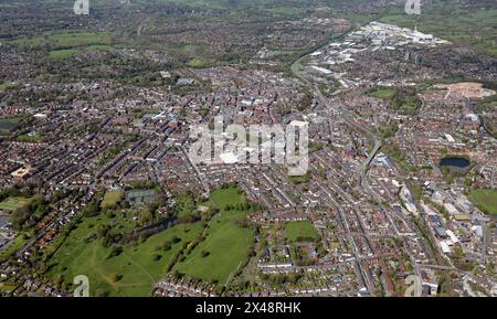 aerial view of Macclesfield town centre showing the Aldi Supermarket ...