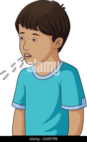 Asthma symptoms with coughing cartoon person. Asthmatic problems vector ...