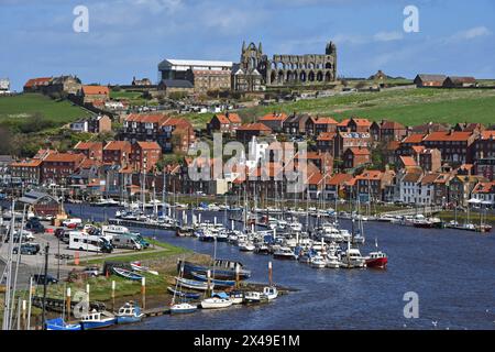 Whitby harbour, North Yorkshire, featuring the Abbey Stock Photo - Alamy