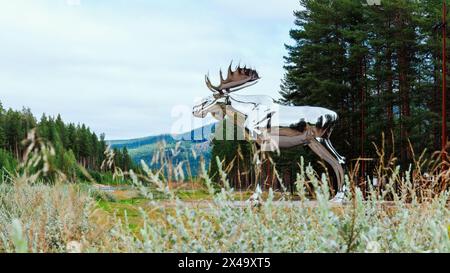 A unique shiny sculpture of a moose known as Storelgen by state way 3 ...