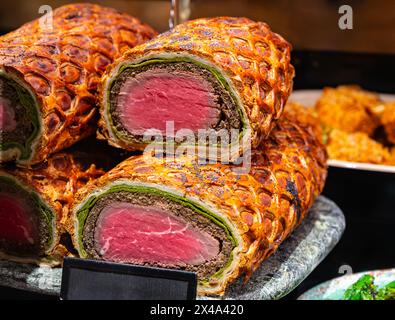 Real British beef Wellington, steak meat dish made out of fillet steak ...