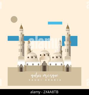 Saudi Arabia, Medina, Quba Mosque, travel landmark vector illustration ...