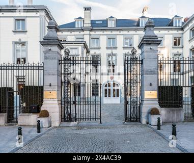 Brussels, Belgium - 02 02 2019: Entrance hall with iron guardrail in ...