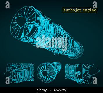 Stylized vector illustration of drawings of a jet engine compressor ...