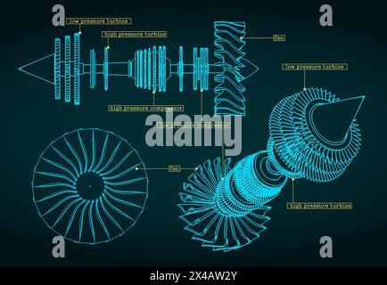 Stylized vector illustration drawings of a turbofan engine Stock Vector ...