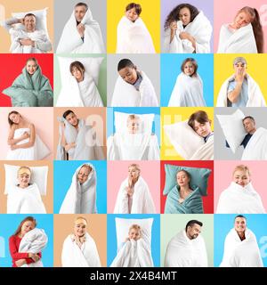 Sleepy people yawning on different color backgrounds, collage Stock Photo - Alamy