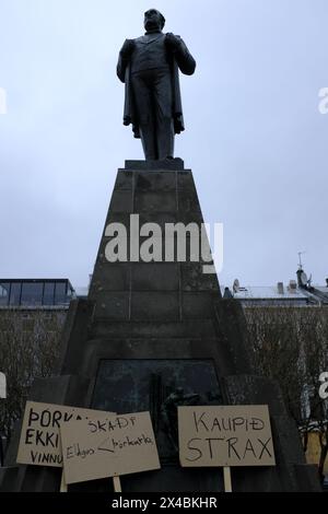 Jon Sigurdsson Forseti statue in front of the Parliament House. He was ...