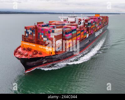 Aerial view of the Ultra Large container carrier Manila Express (Hapag ...