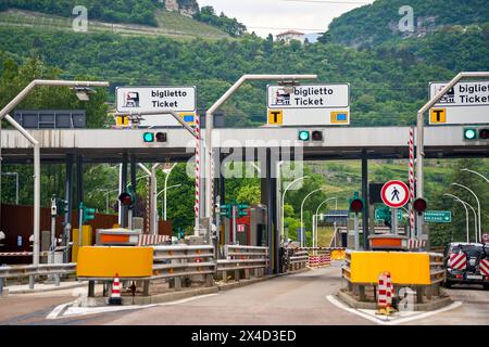 Autostrada, Italy - May 1, 2024: Toll station in Italy. Paying for paid ...