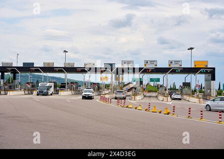 Autostrada, Italy - May 1, 2024: Toll station in Italy. Paying for paid ...