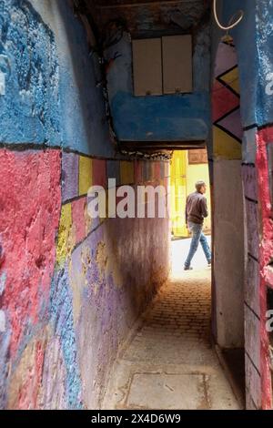 Fes, Morocco. One of the many colorful alleyways in the labyrinth of ...