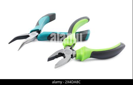 Different pliers isolated on white. Construction tool Stock Photo - Alamy