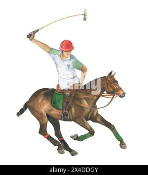 Watercolor illustration of a horse polo stick. Hand-drawn polo mallet ...