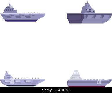 Aircraft carrier icons set cartoon vector. Aircraft carrier with plane ...