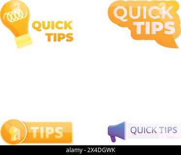 Quick tips icons set cartoon vector. Quick tips badge, emblem, label ...