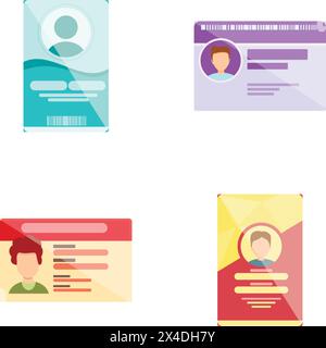 Identification card icons set cartoon vector. Driver license and ...