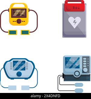 Defibrillator icons set. Cartoon set of defibrillator vector icons for ...