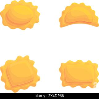 Tasty ravioli icons set cartoon vector. Ravioli of various shape ...
