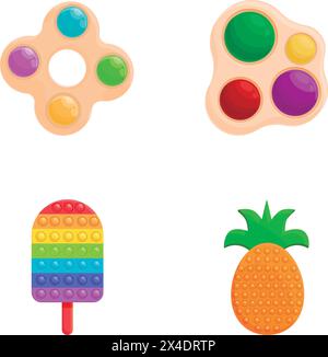 Popit icons set cartoon vector. Pop it toy of various shape and color ...