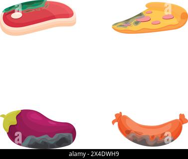 Rotten food with rot and mold. Cartoon vector illustration set of dirty ...