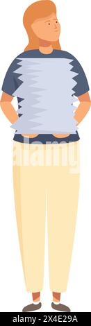 Workaholic Female With Papers Stack Icon Cartoon Vector Working Ideas