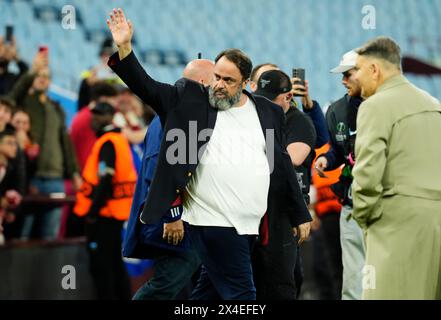 Olympiacos owner Evangelos Marinakis on the pitch after the UEFA ...