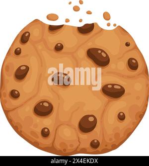 Bitten chocolate chip cookie. Crunch homemade brown biscuit broken with ...