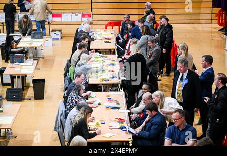 Grimsby, UK. 2nd May 2024. Counting during the North East Lincolnshire ...