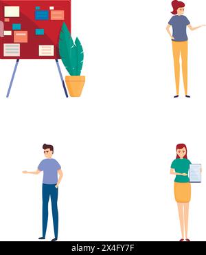 Effective management icons set cartoon vector. People managing time ...