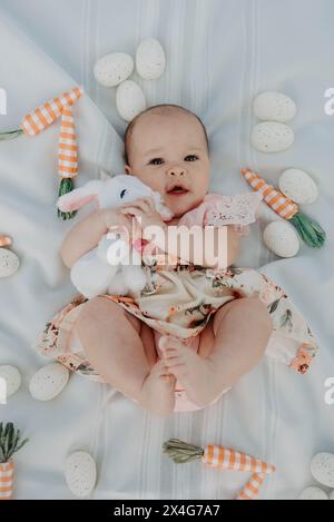 Girl hugging stuffed rabbit, portrait Stock Photo - Alamy