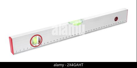 Aluminium building level isolated on white, top view. Construction tool ...