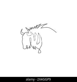 One continuous line drawing of stout wildebeest head for company logo ...