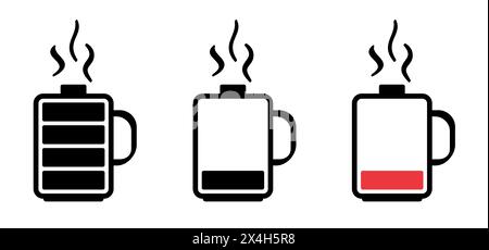 Hot coffee charge, loading indicator. Mug with battery charge. Coffee a ...
